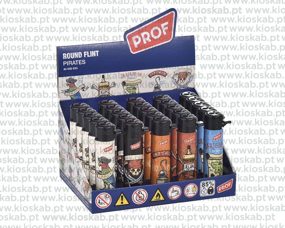 Prof Pirates Black Cap Round Flint Lighter (25) | Kiosk AB